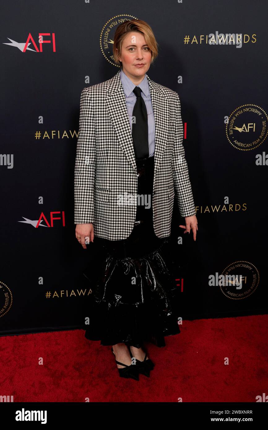 Greta Gerwig arrives at the AFI Awards on Friday, Jan. 12, 2024, at the ...