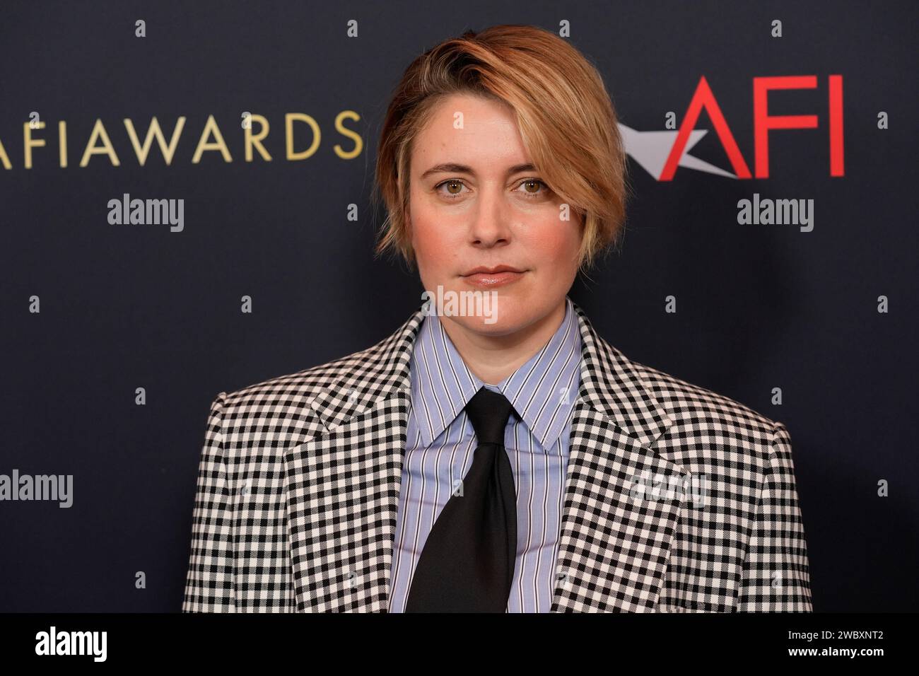 Greta Gerwig arrives at the AFI Awards on Friday, Jan. 12, 2024, at the ...