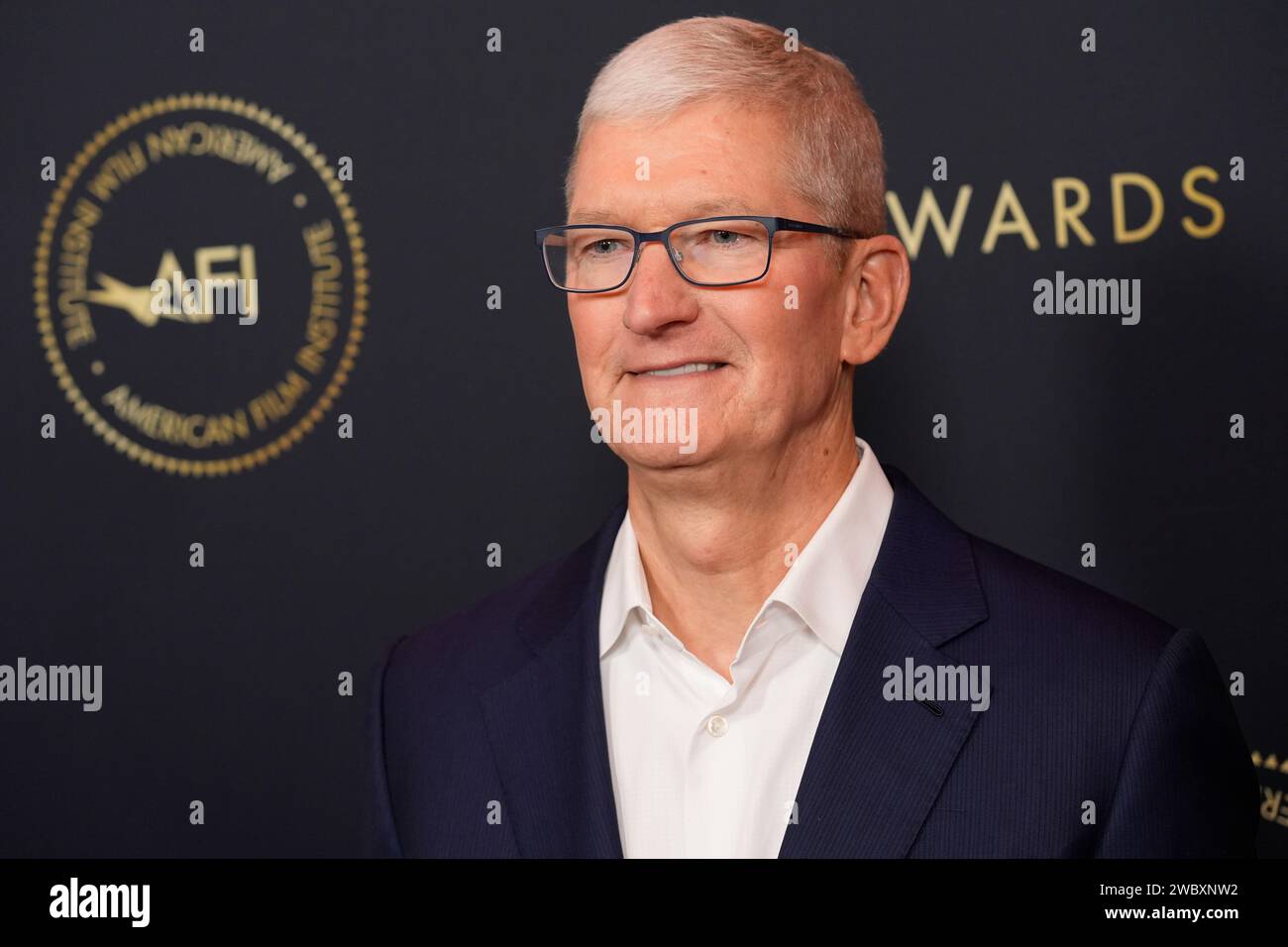 Tim Cook arrives at the AFI Awards on Friday, Jan. 12, 2024, at the ...