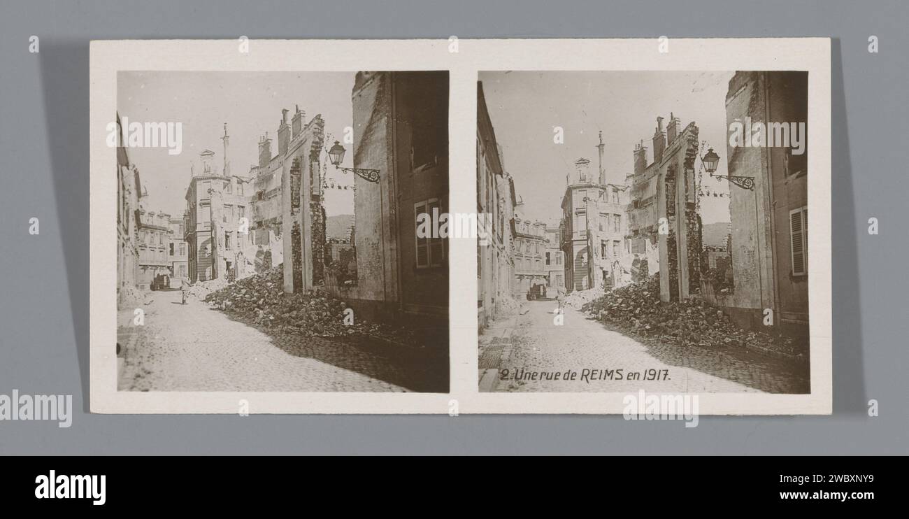 Ruins in a street in Reims, Anonymous, 1917 stereograph Reims cardboard ...