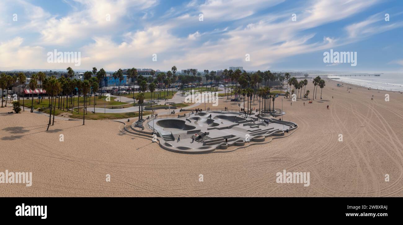 Skate board park in Venice beach at sunset, California, USA Stock Photo ...