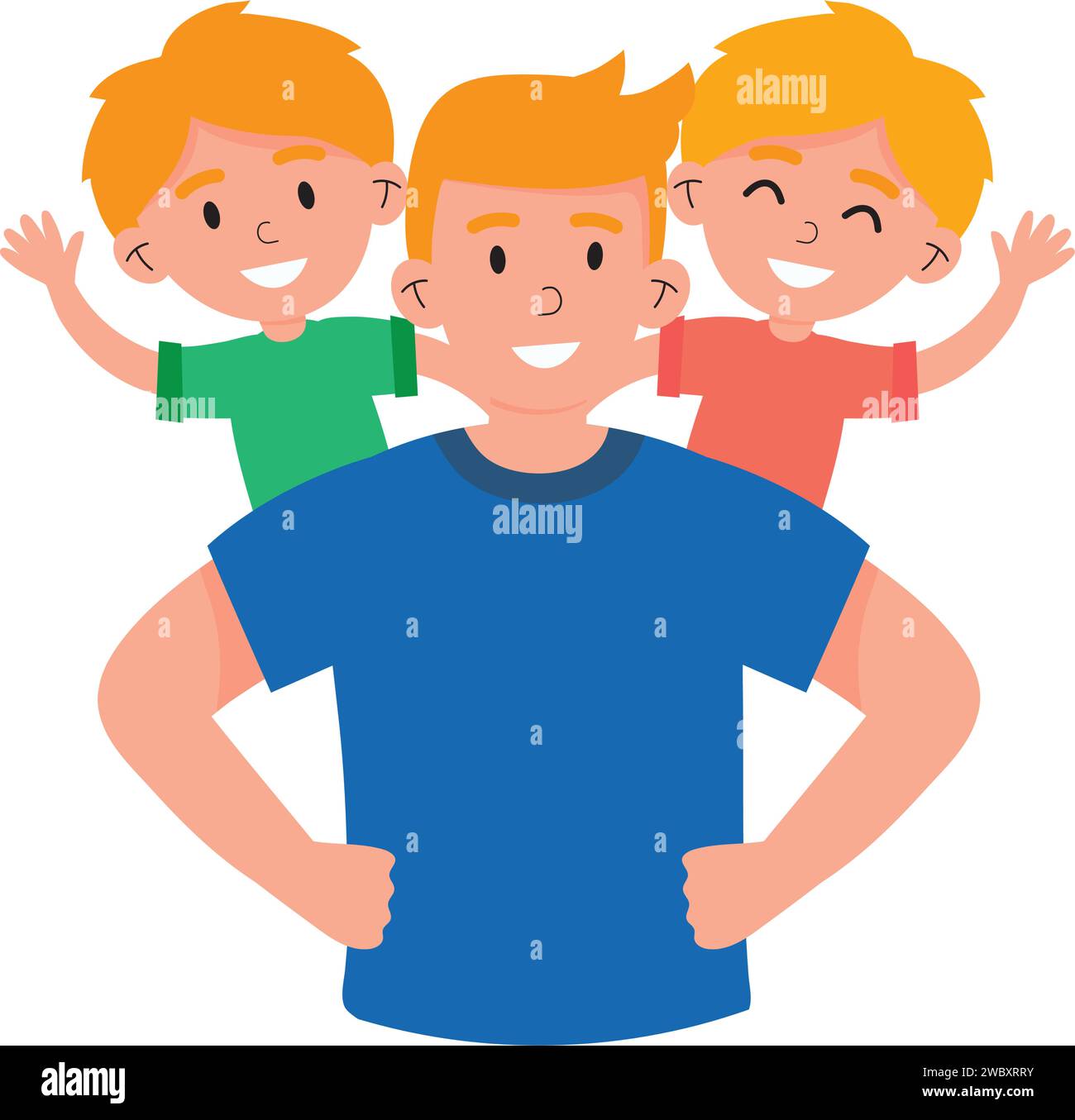 Isolated cute happy father character with children Vector Stock Vector ...