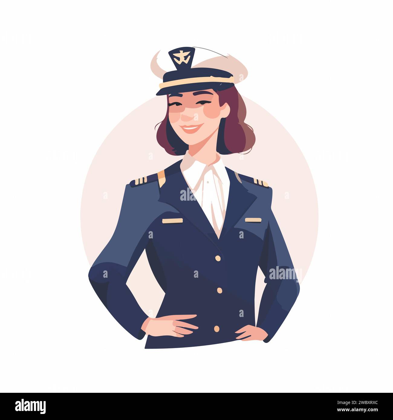 Smiling Young Woman Pilot Captain Of Passenger Plane Isolated Flat