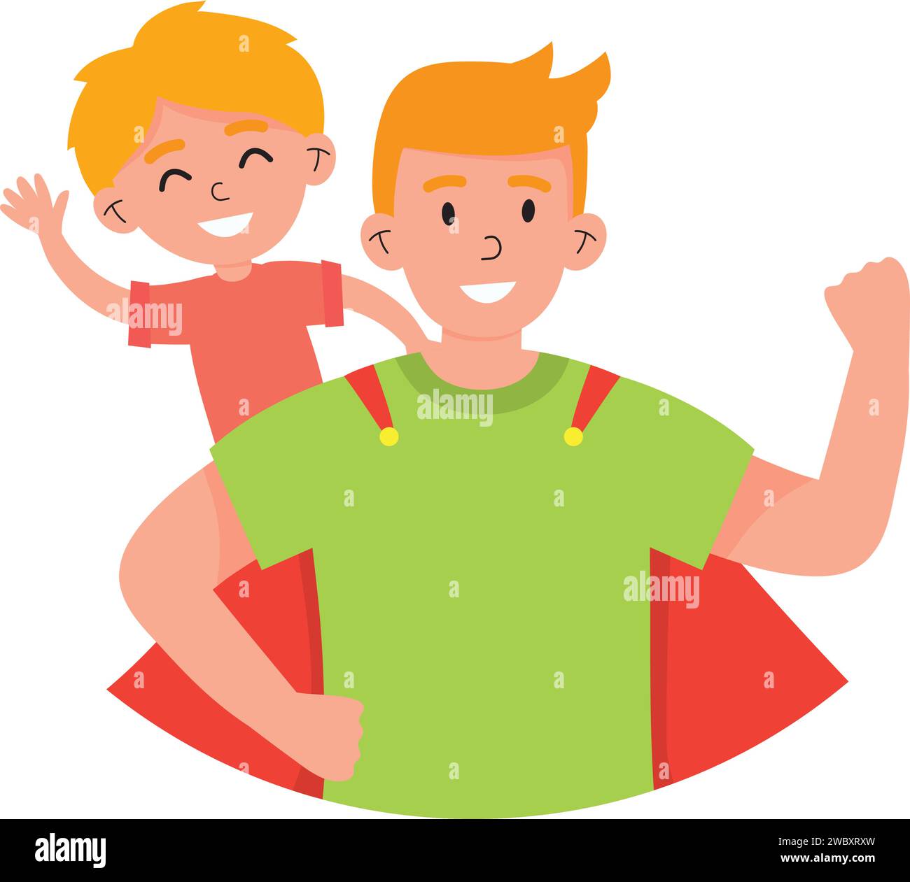 Isolated cute happy super hero father character with his son Vector ...