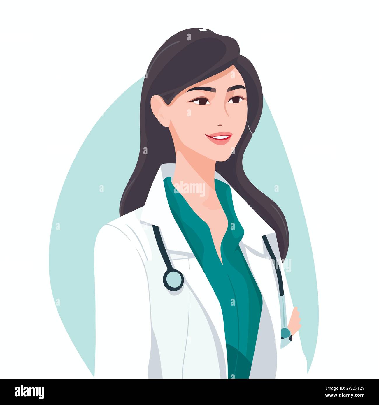 Medicine concept with young woman doctor in thin line style ...