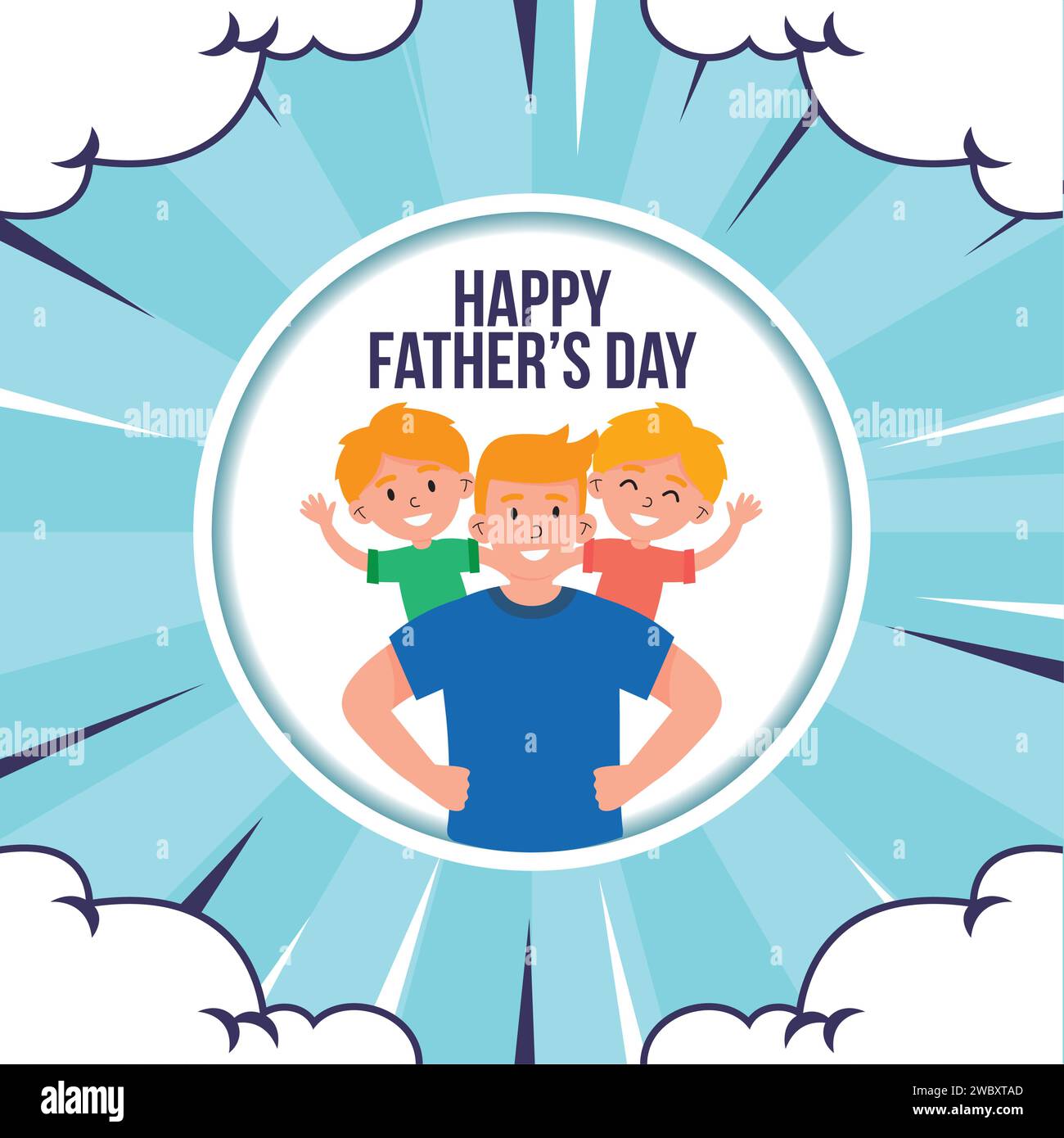 Cute father character with son and daughter Happy father day Vector ...