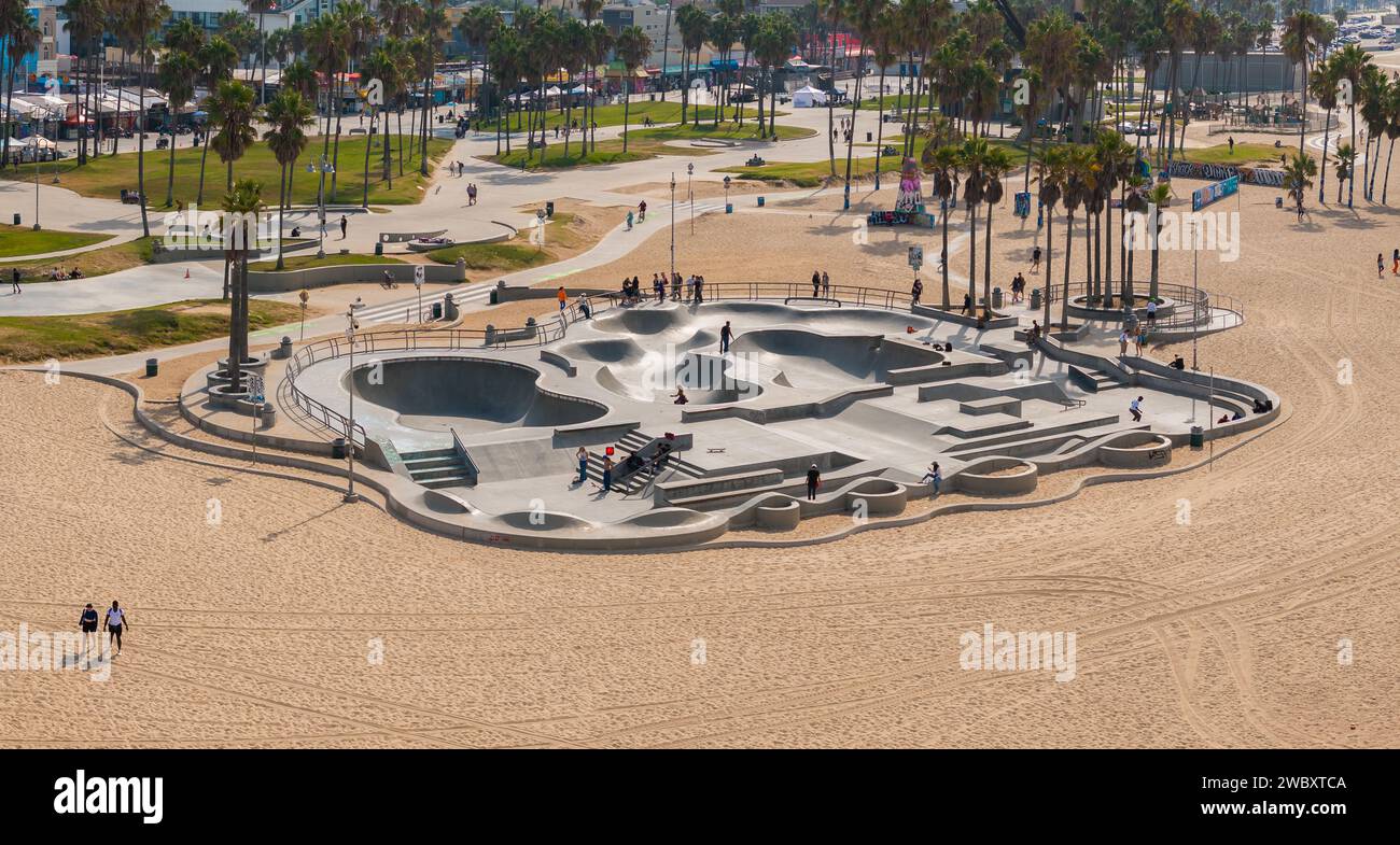 Skate board park in Venice beach at sunset, California, USA Stock Photo ...