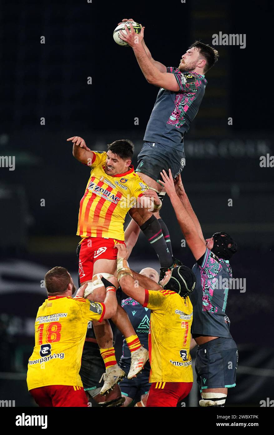 Ospreys' James Ratti wins a line out during the EPCR Challenge Cup ...