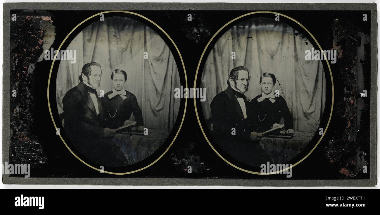 Double portrait of an unknown man and child, Anonymous, 1854 - 1880 stereograph glass. paper ...