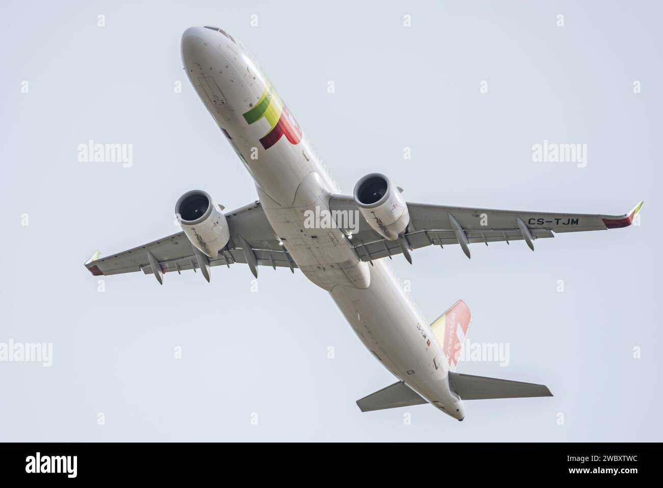 a passenger plane of an airline of a European nation taking flight ...