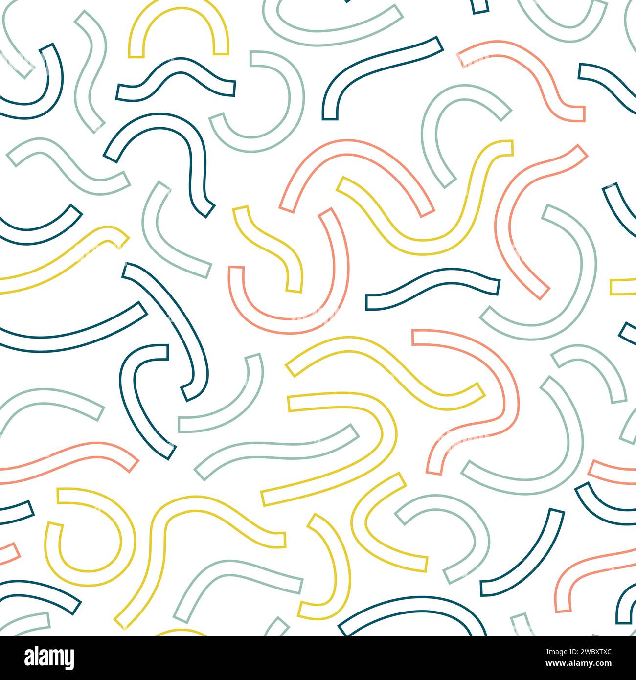 Colored geometric seamless pattern. Outline curved lines Stock Vector ...