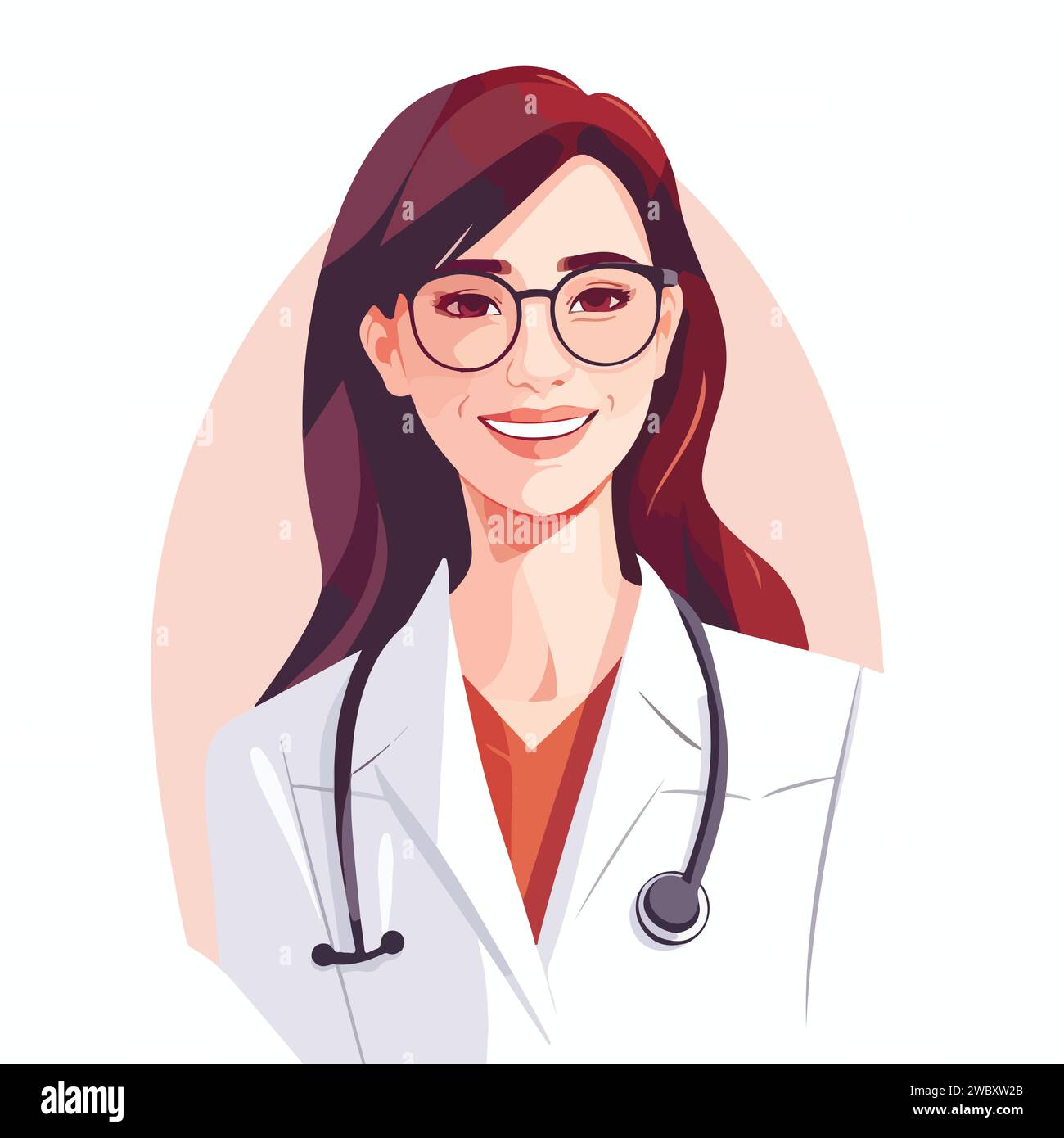 Medicine concept with young woman doctor in thin line style ...