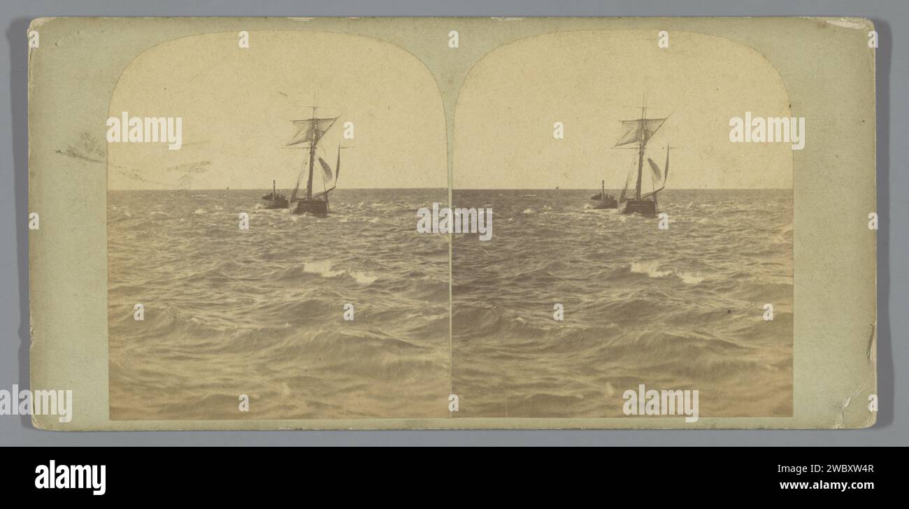 View of sea with two ships, Anonymous, 1868 - 1890 stereograph cardboard. paper albumen print ...