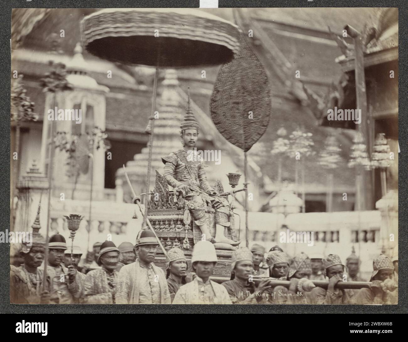 Procession with Rama V, King of Siam, on a sedan chair, G.R. Lambert ...