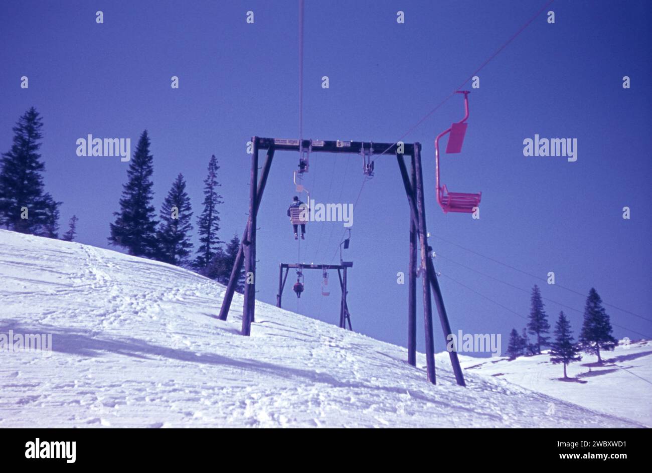 old cable railway chairlift 1960s Stock Photo - Alamy