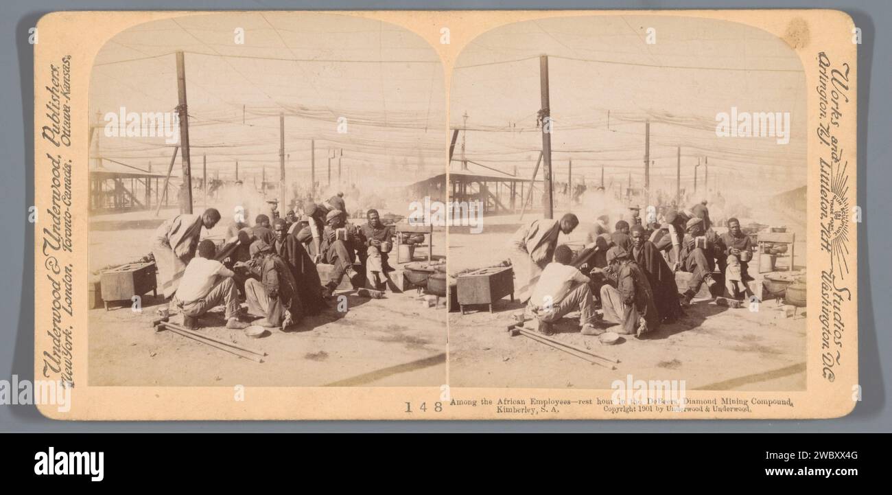 African miners resting at a diamond mine from the Beers in Kimberley ...