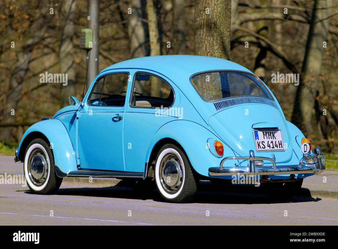 light blue VW Volkswagen beetle Käfer, parked, german license plate was ...