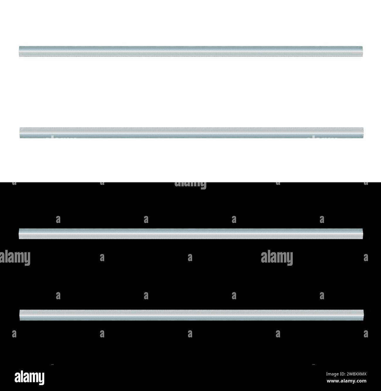 Horizontal galvanized steel metal beam on an isolated white and black ...