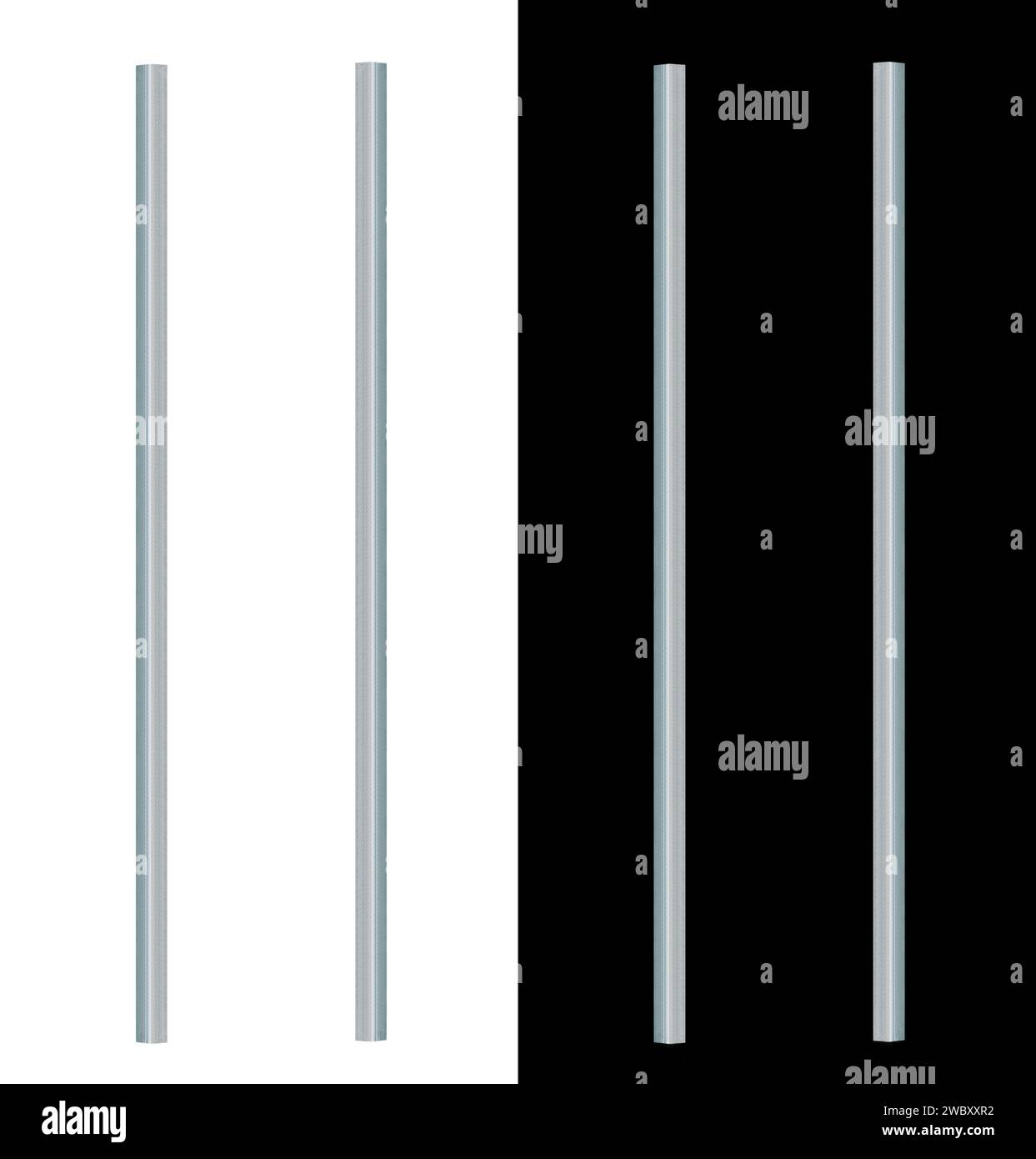 Vertical galvanized steel metal beam on an isolated white and black ...