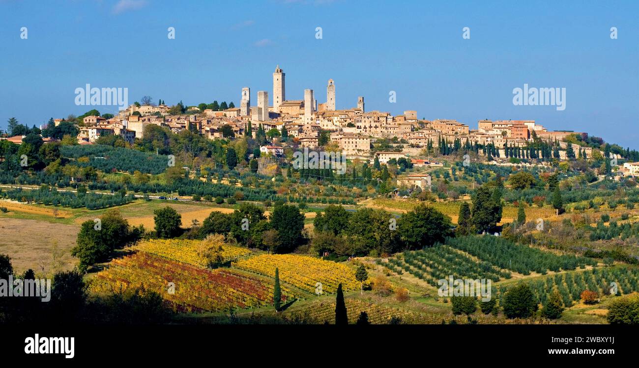 town view, town scape, cityscape of San Gimignano in autumn, gender ...