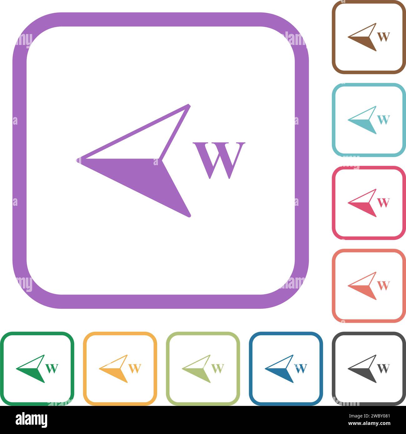 West compass direction simple icons in color rounded square frames on ...