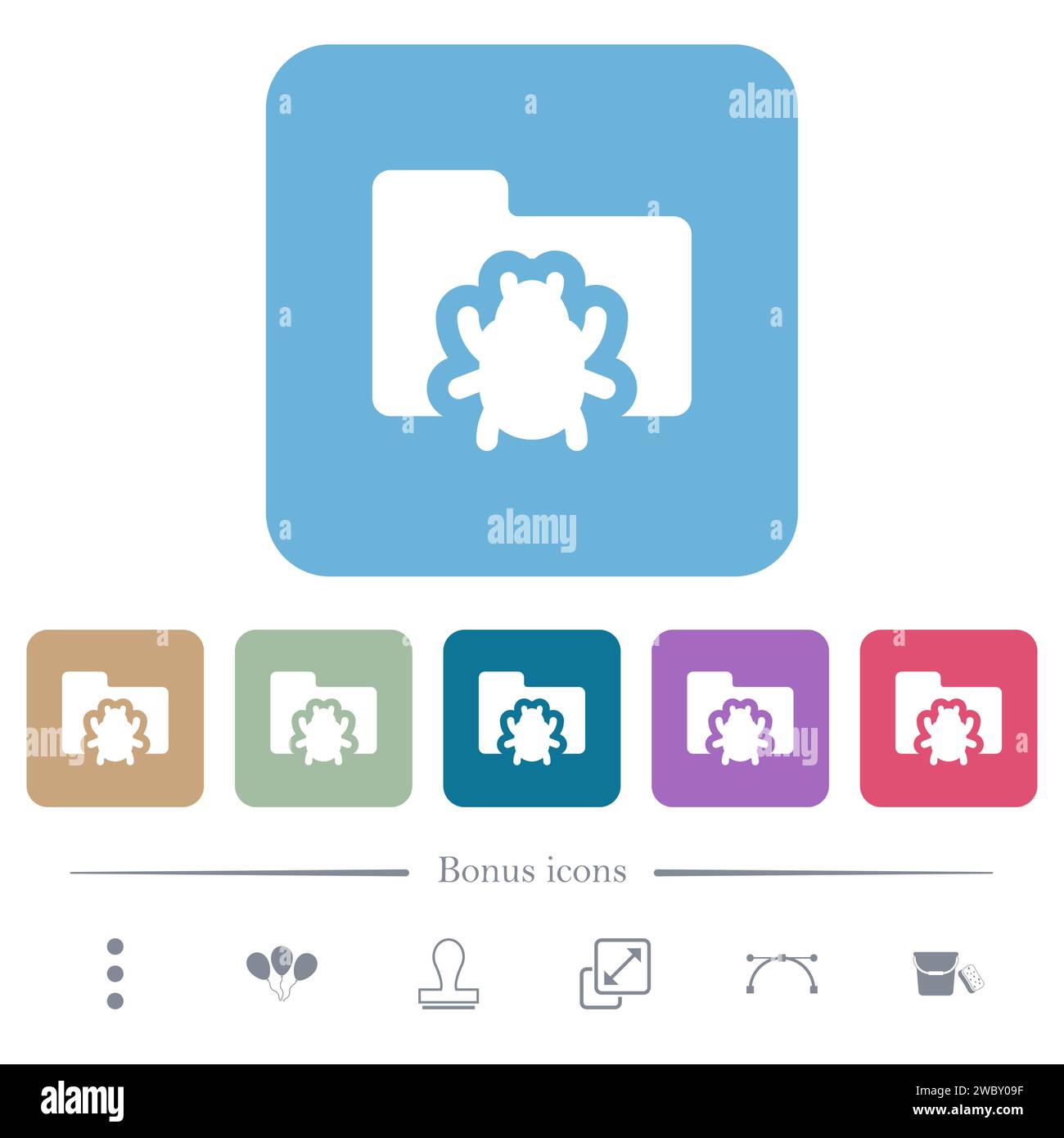 Bug folder white flat icons on color rounded square backgrounds. 6 ...