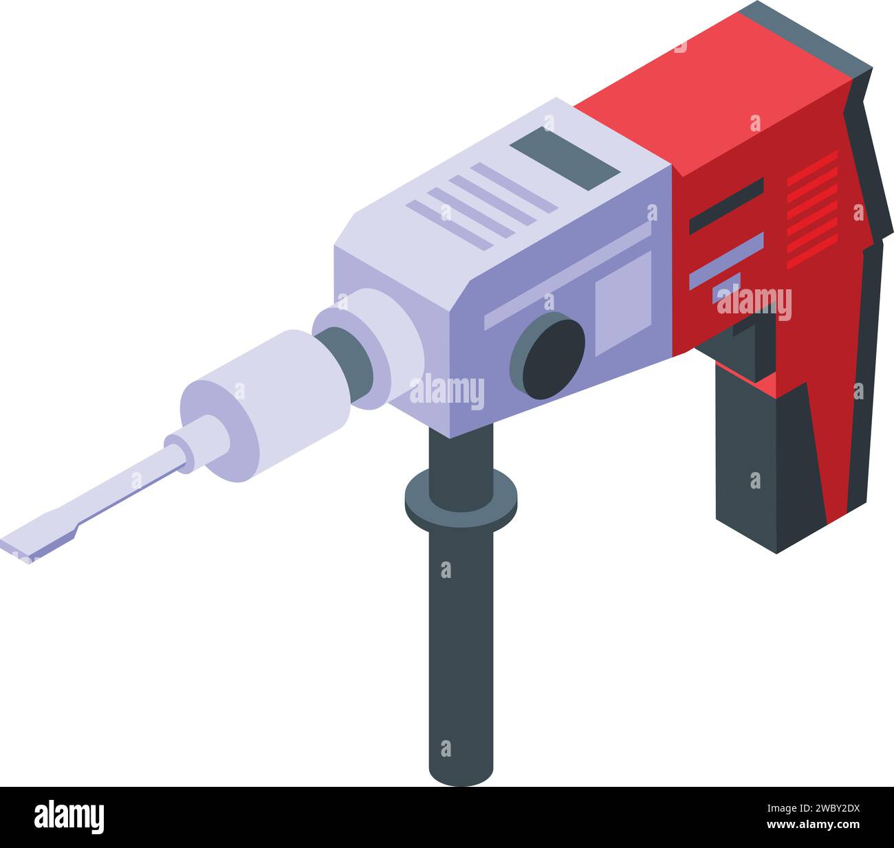 Fix instrument kit icon isometric vector. Hammer drill. Steel machine ...