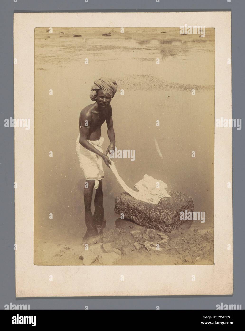 Indian man washing his clothes in a river, anonymous, 1860 - 1890 ...