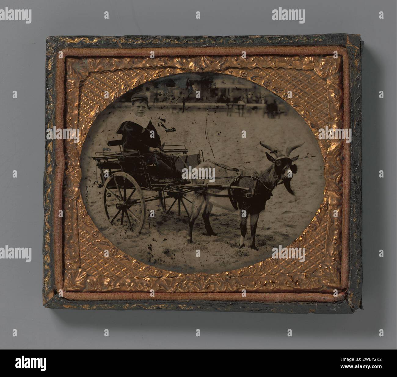 Portrait of an unknown boy in cart pulled through a goat, anonymous, c ...