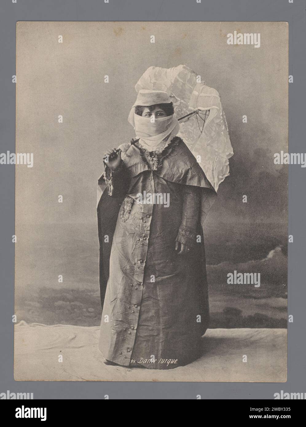 Portrait of an unknown veiled Turkish woman, Anonymous, 1870 - 1930 photomechanical print Middle ...