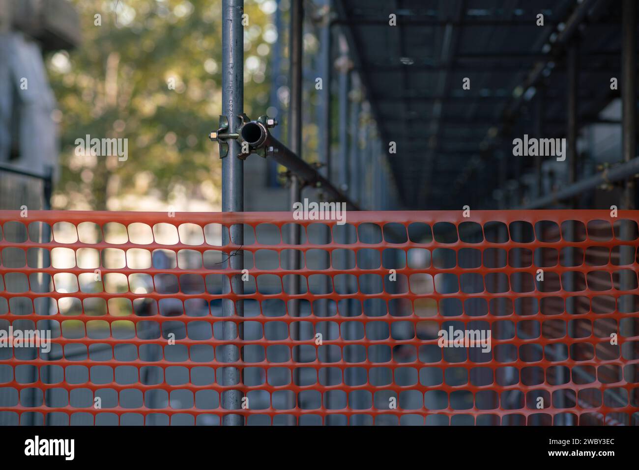 high visibility net, work in progress on a construction site, fence of ...