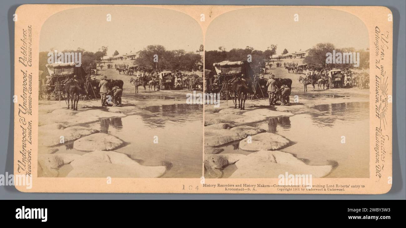 View of a riverbank with horse carts near Kroonstad, South Africa ...