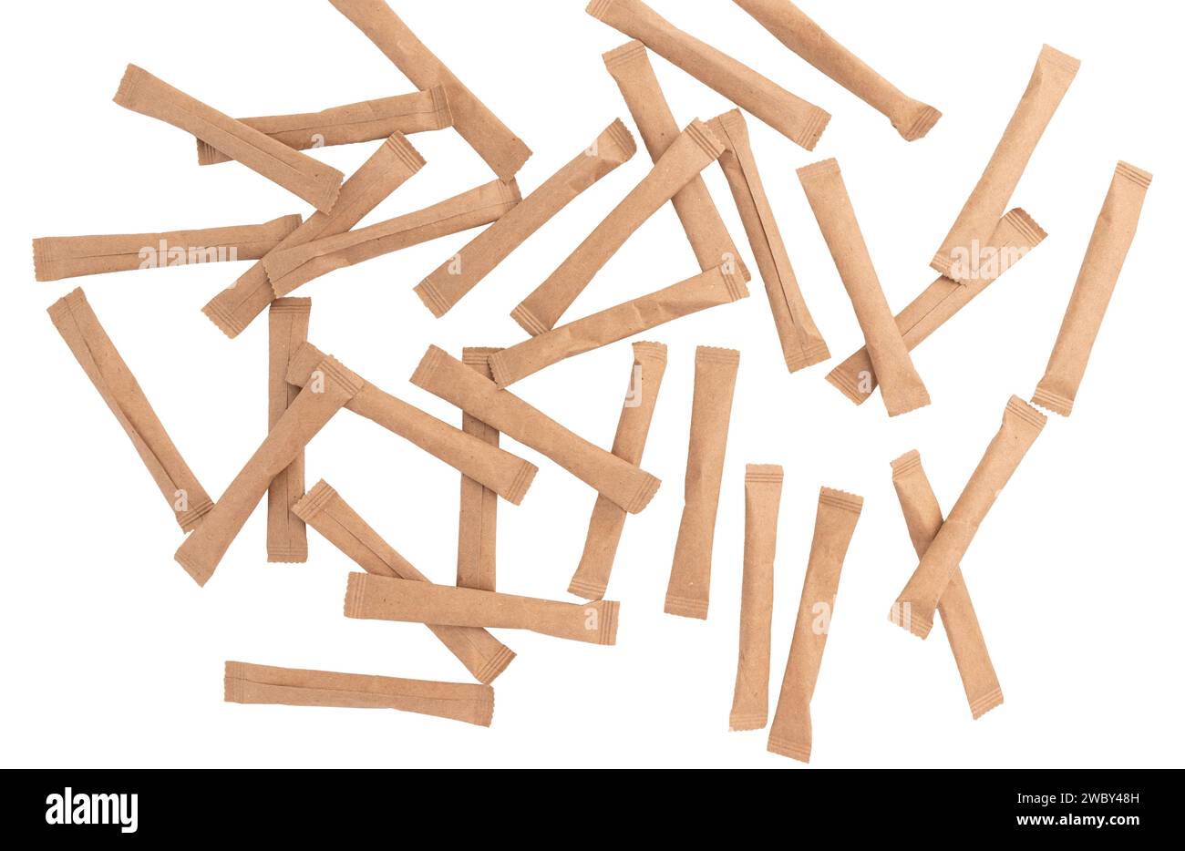 heap of sugar sticks, sugar in paper kraft packaging, mock up for ...