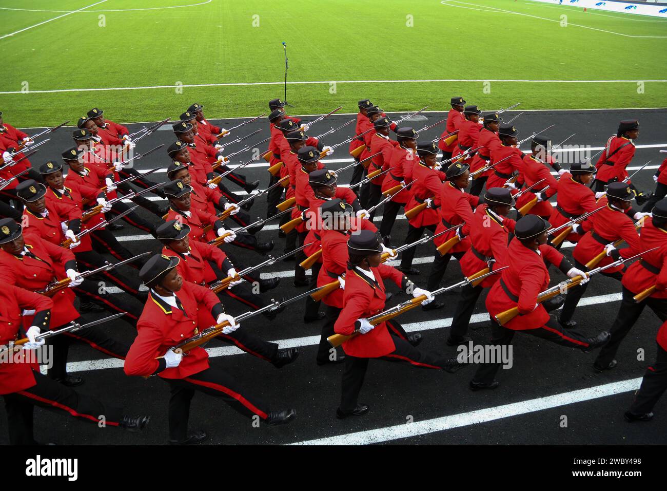 Zanzibar, Tanzania. 12th Jan, 2024. Tanzanian soldiers march during a ...