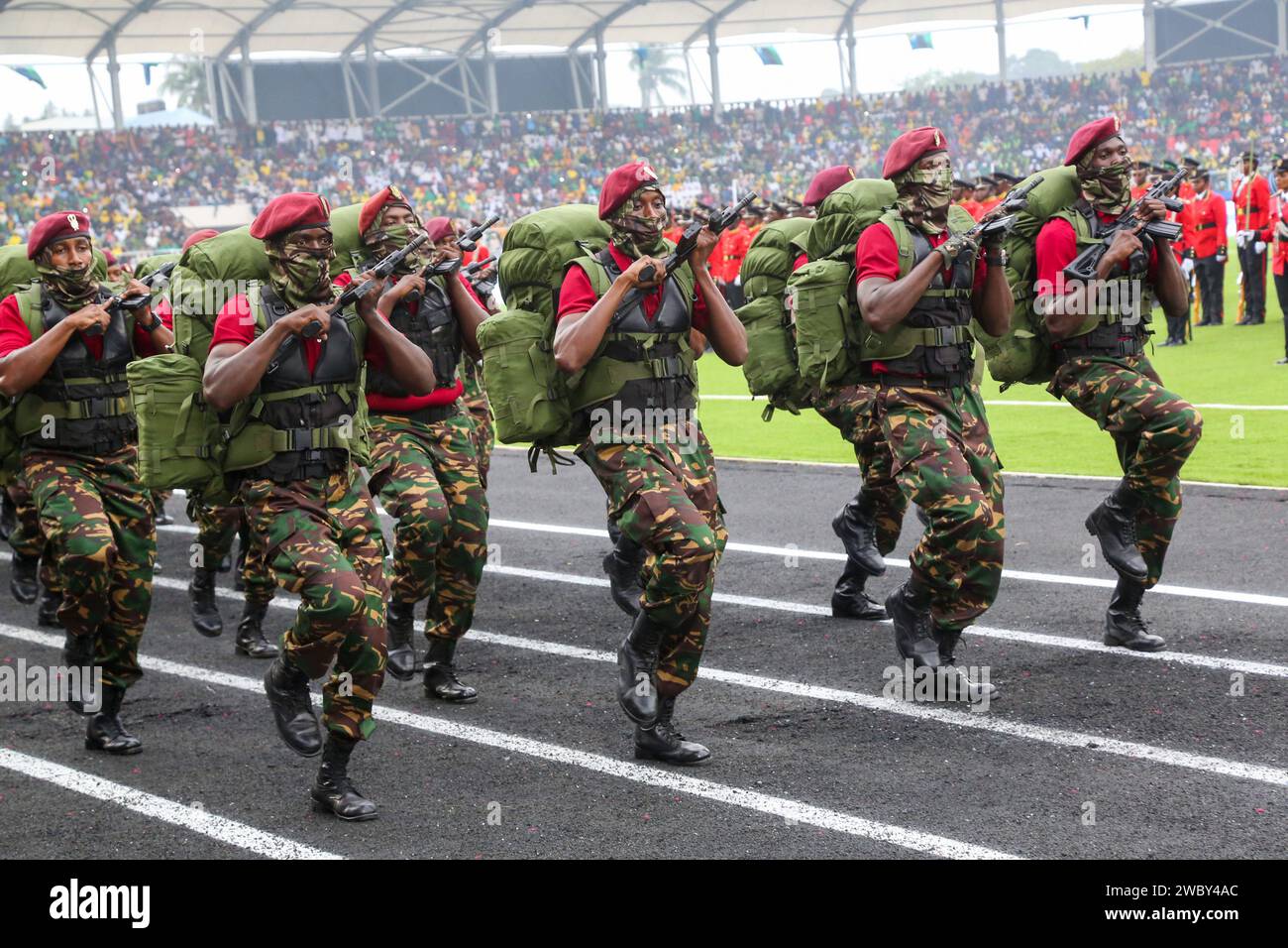 Zanzibar, Tanzania. 12th Jan, 2024. Tanzanian soldiers march during a ...