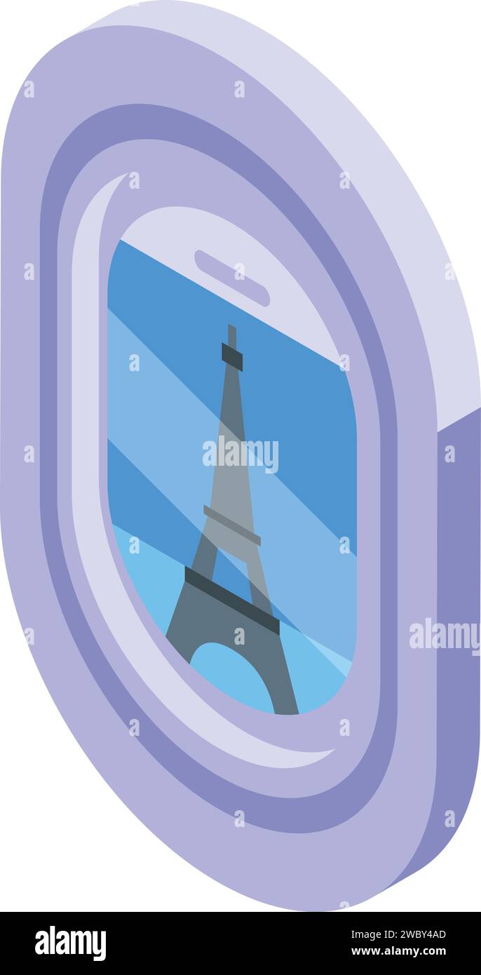 Paris city airplane window icon isometric vector. Travel sky. Cabin ...