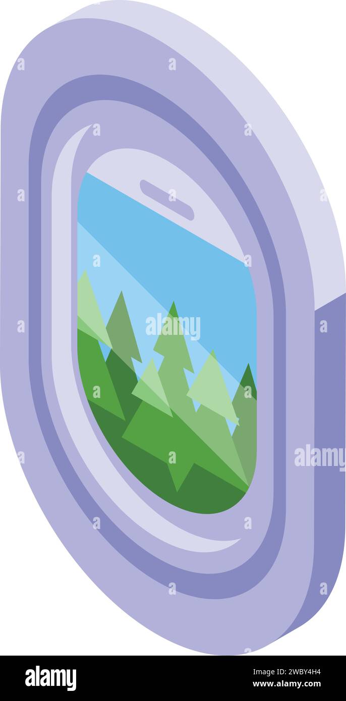 Travel over forest airplane window icon isometric vector. Aviation ...