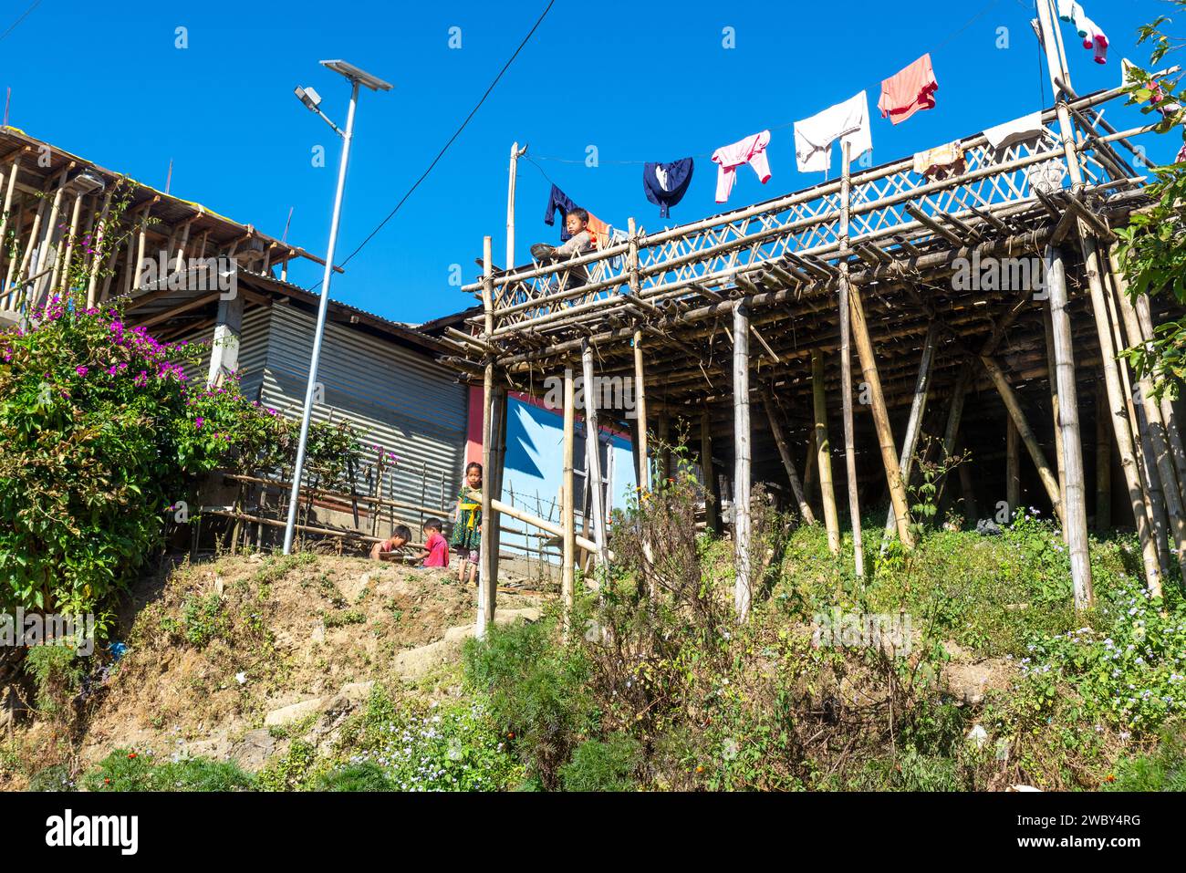 Traditional bamboo hut in Lazu Village, Arunachal Pradesh, India Stock ...