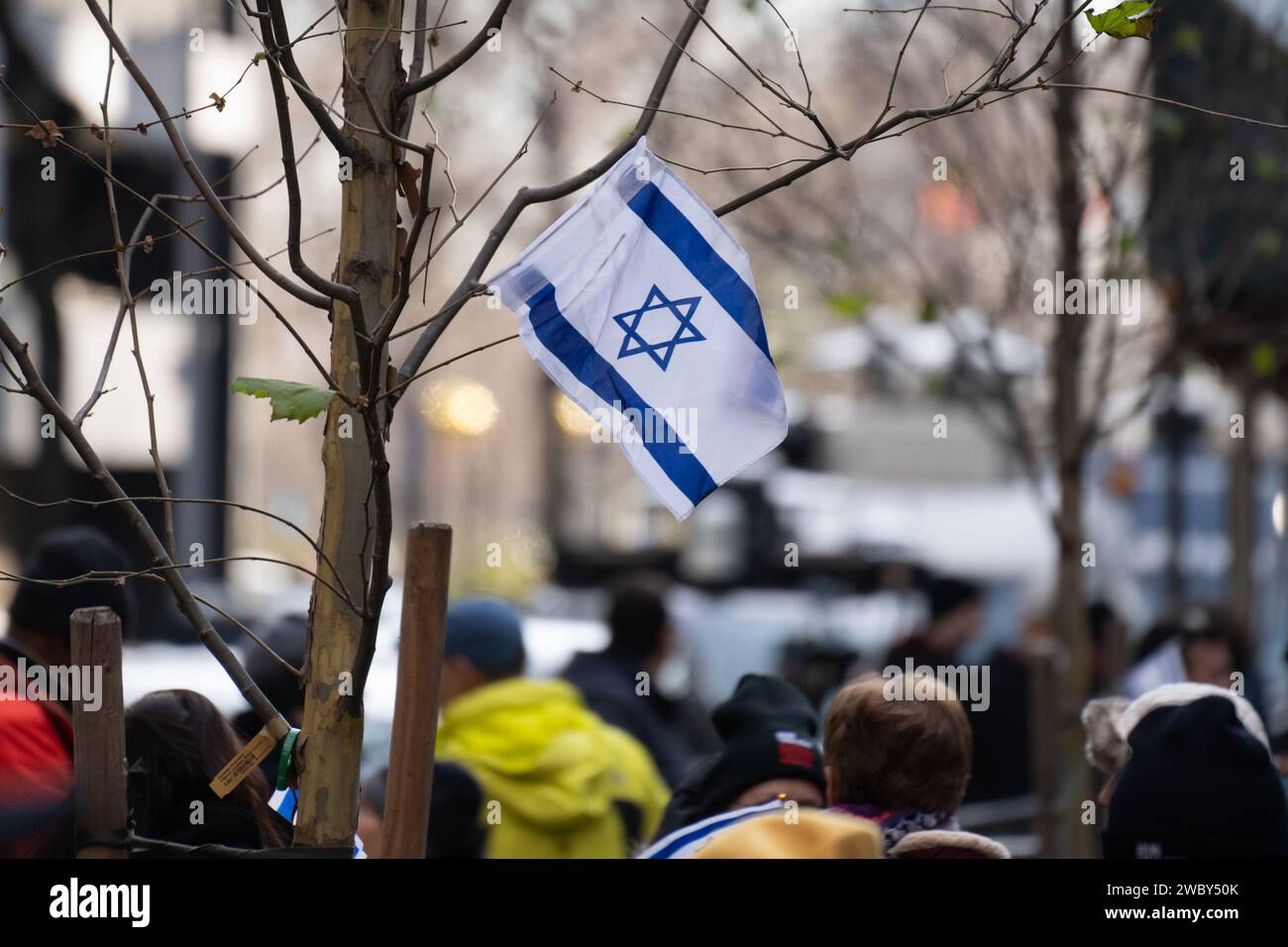Manhattan, United States. 12th Jan, 2024. A small Israeli flag is ...