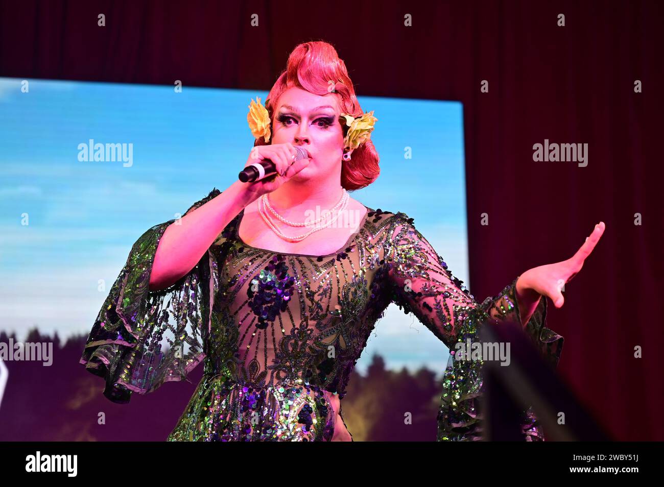 London, UK. 12th Jan, 2024. Kate Butch performs at the Party kickoff ...