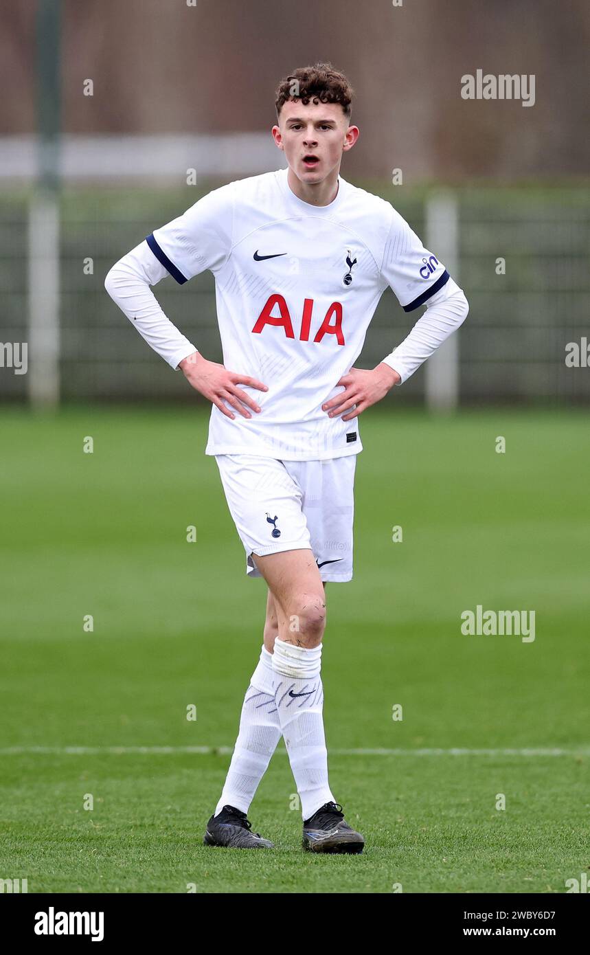 Enfield, UK. 12th Jan, 2024. Maeson King of Tottenham Hotspur U18 ...