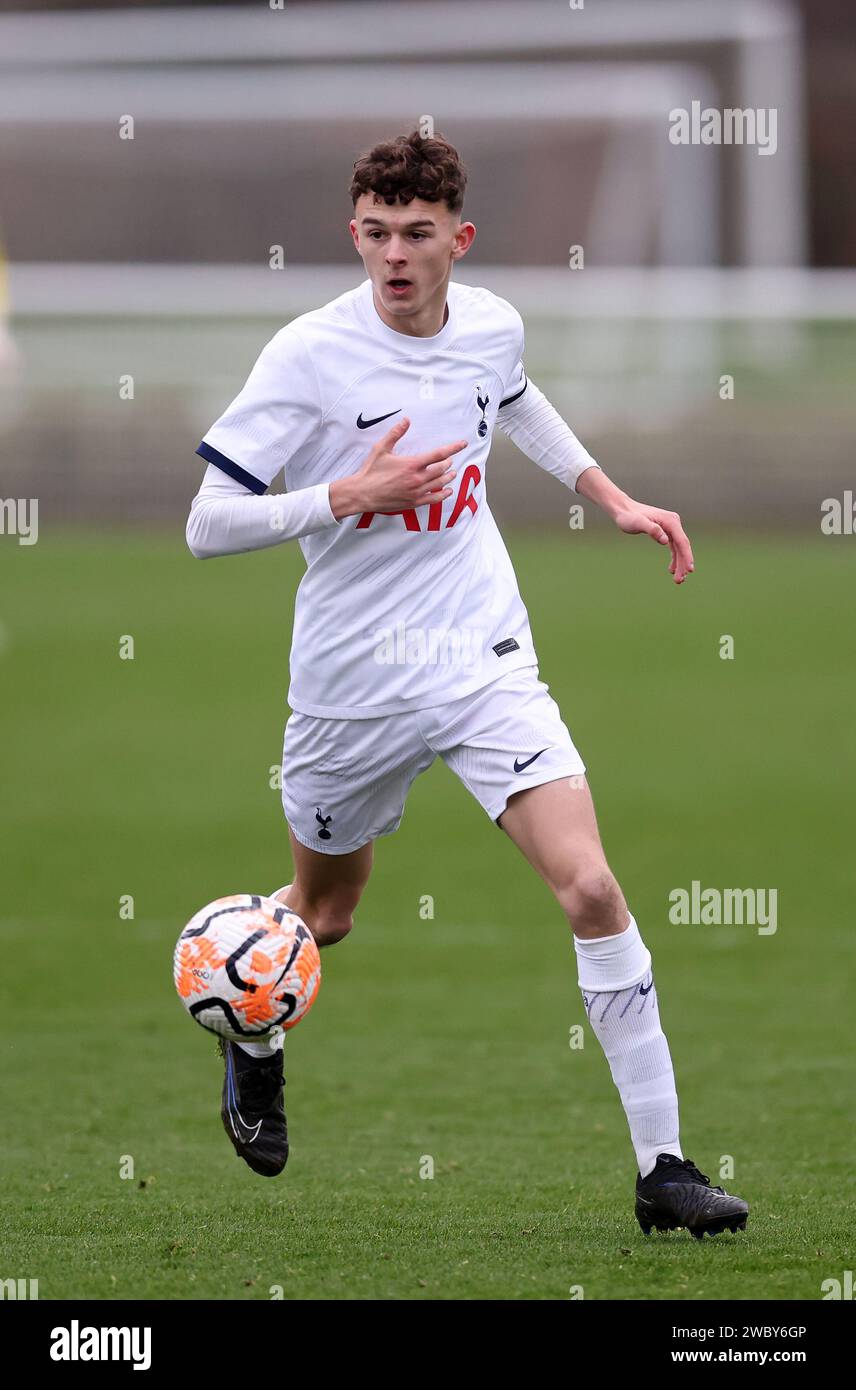 Enfield, UK. 12th Jan, 2024. Maeson King of Tottenham Hotspur U18 ...