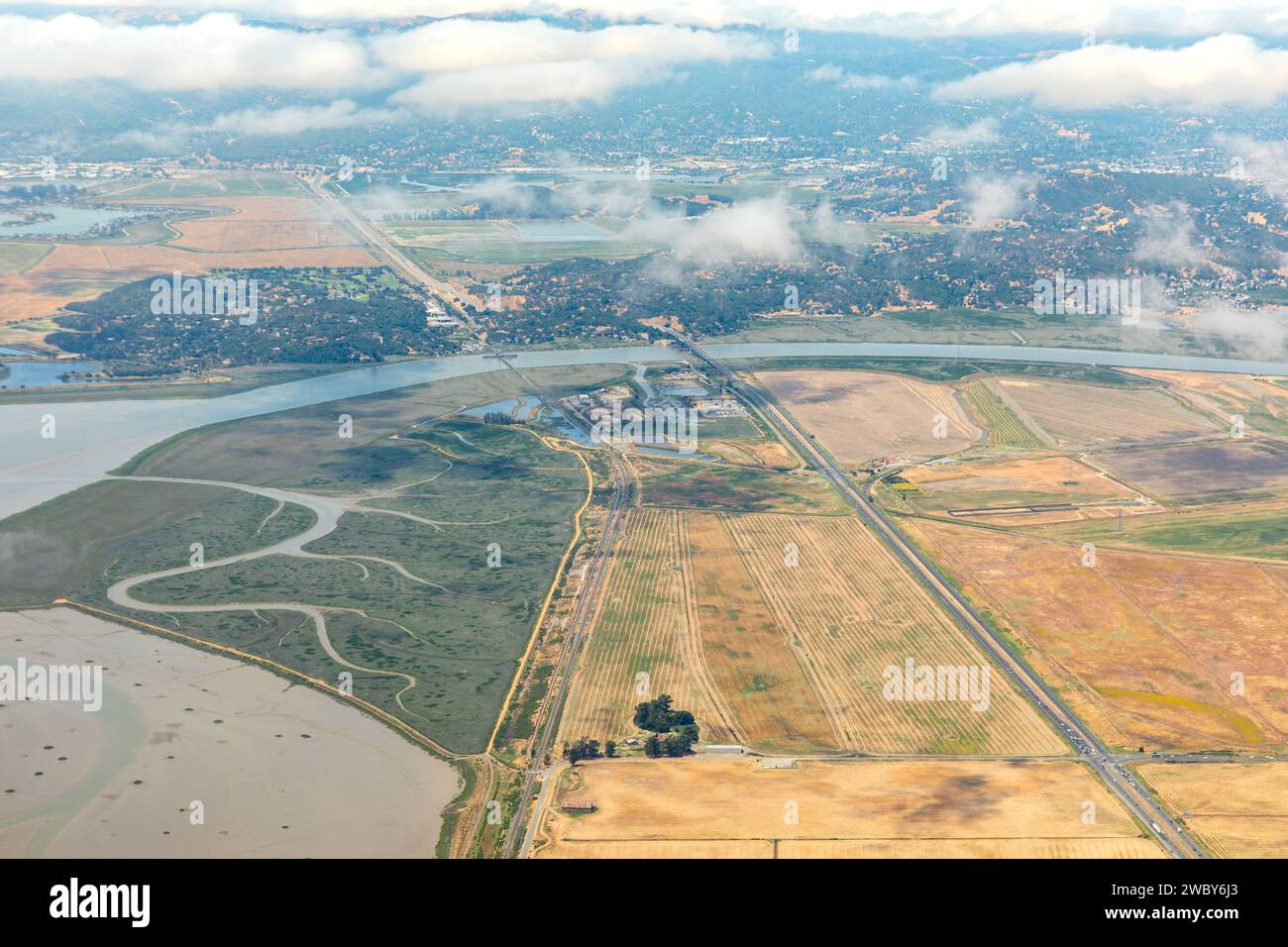 Aerial view of patterns of agricultural fields and the San Francisco ... Aerial view of patterns of agricultural fields and the San Francisco ...