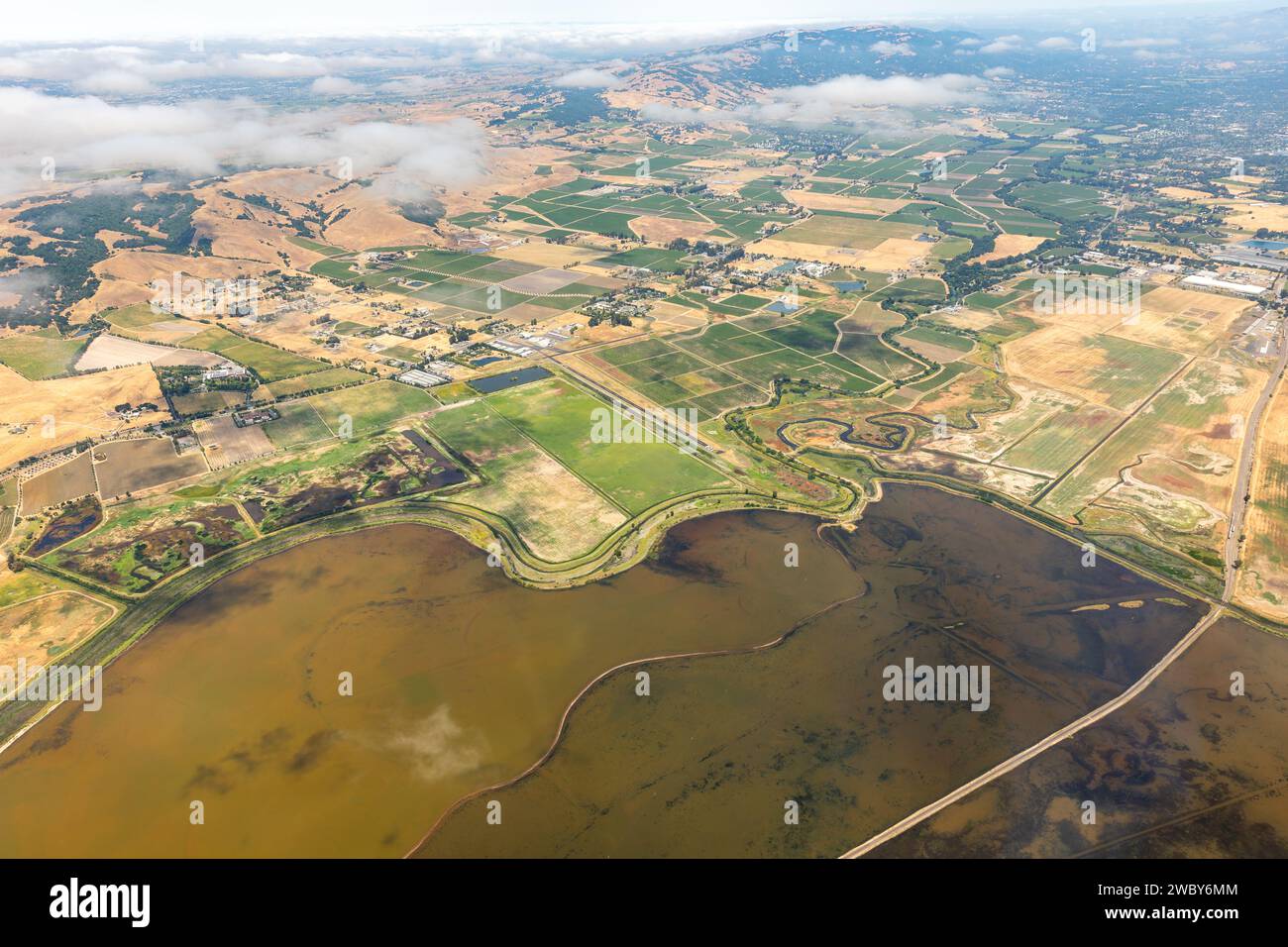Aerial view of patterns of agricultural fields and the San Francisco ... Aerial view of patterns of agricultural fields and the San Francisco ...