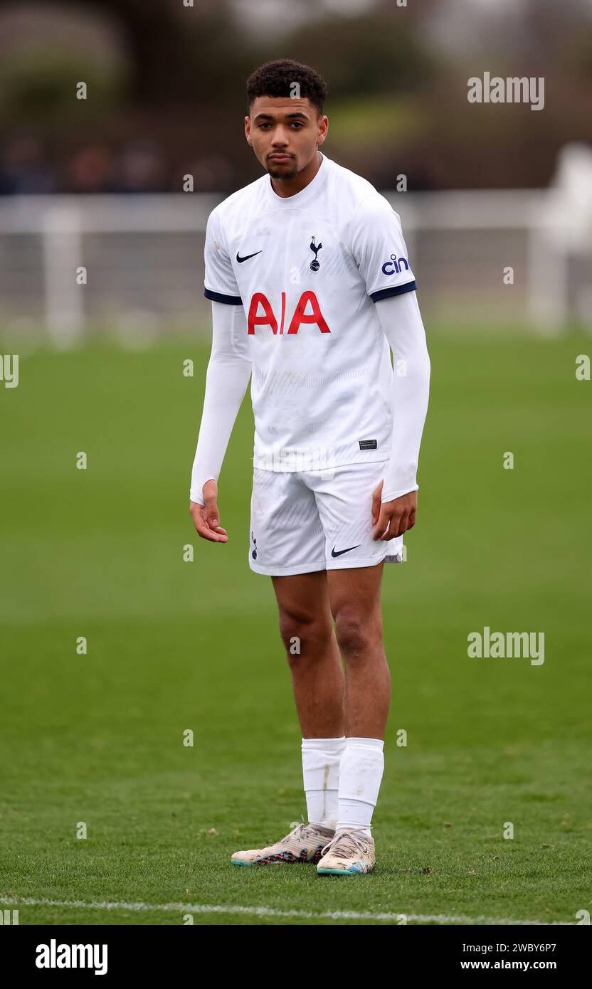 Enfield, UK. 12th Jan, 2024. Ellis Lehane of Tottenham Hotspur U18 ...