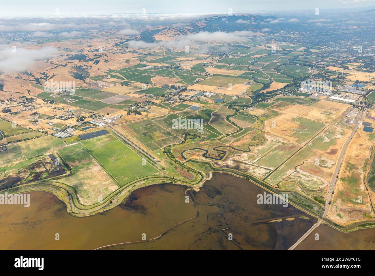 Aerial view of patterns of agricultural fields and the San Francisco ... Aerial view of patterns of agricultural fields and the San Francisco ...