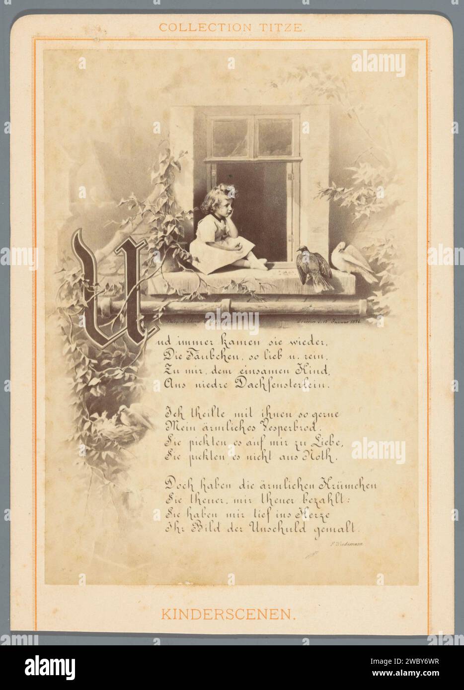 Photo production of a painting, representing a child in a window frame ...