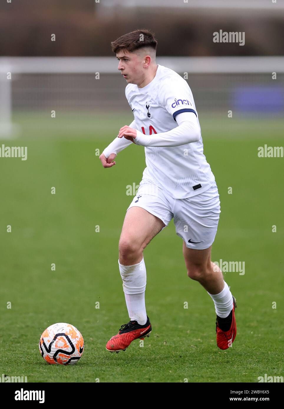 Enfield, UK. 12th Jan, 2024. Mikey Moore of Tottenham Hotspur U18 ...