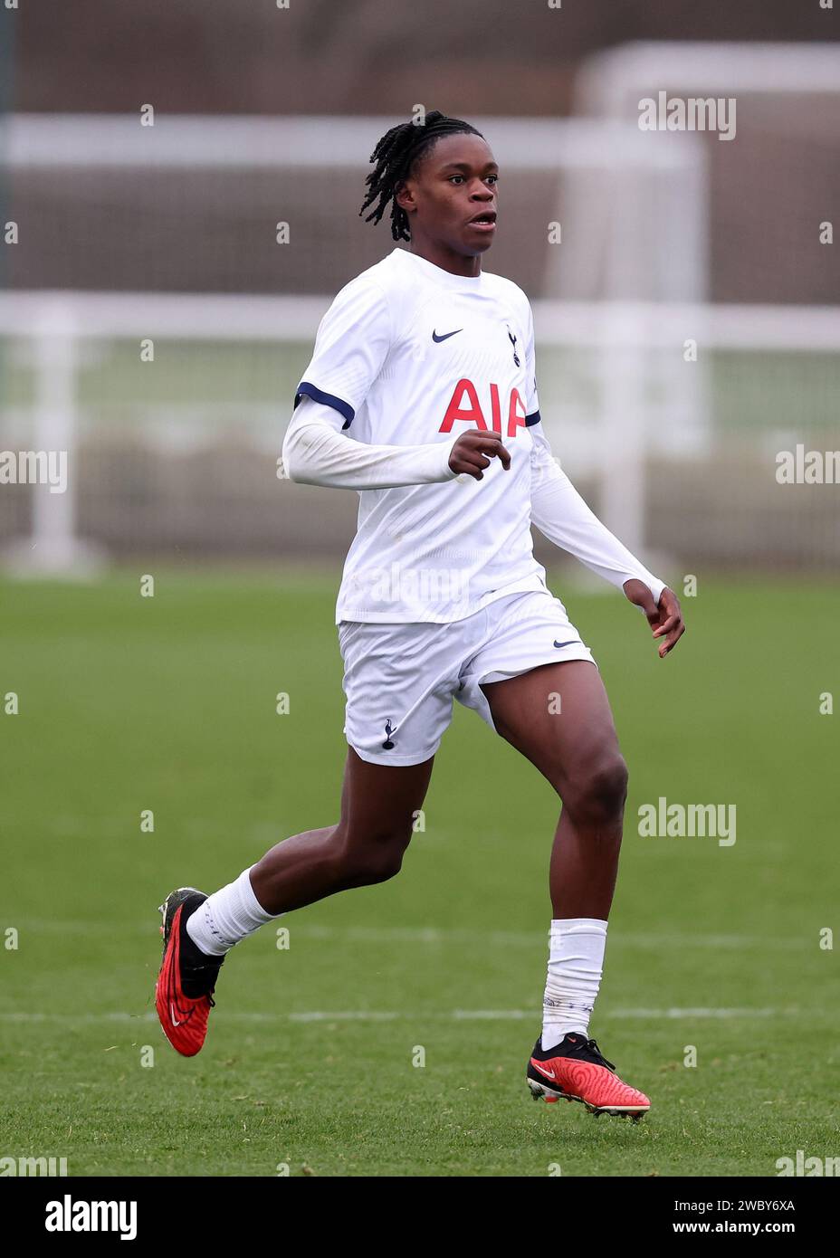 Enfield, UK. 12th Jan, 2024. Callum Olusesi of Tottenham Hotspur U18 ...