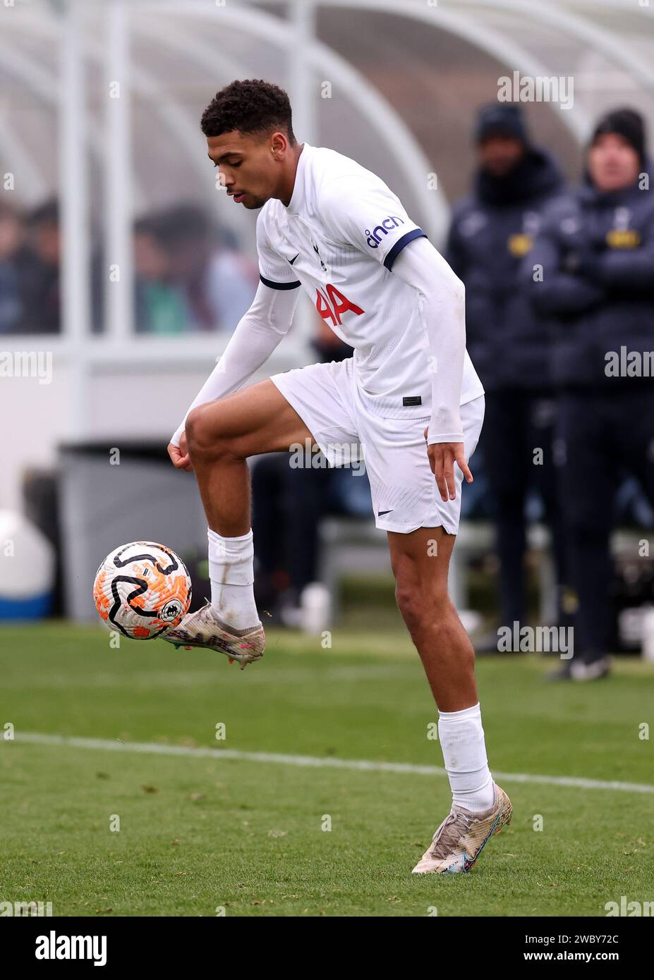 Enfield, UK. 12th Jan, 2024. Ellis Lehane of Tottenham Hotspur U18 ...